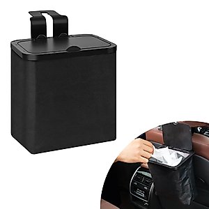 GaRhomxy Car Trash Can, PU Leather, 1.5 Gallon Capacity, Black Color, Foldable Design, Can Also Be Used As Storage Bag