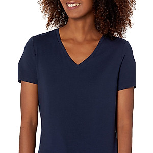 Amazon Essentials Women's Classic-Fit Short-Sleeve V-Neck T-Shirt, Pack of 2, Dark Green/Navy, Large