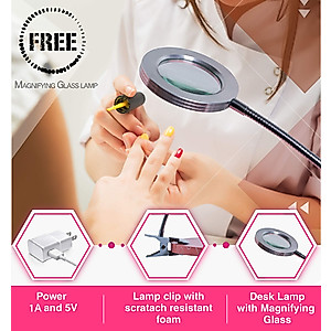 PROLJS Portable Nail Table with Folding Function Manicures Desk for Salon and Home with dust Collector Fan and Magnifying Glass lamp
