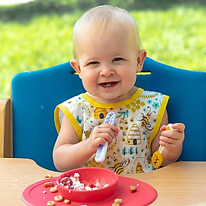 BapronBaby Busy Bees Bapron - No Neck Tie Safer Bib for Baby & Toddler - Soft Waterproof Stain Resistant - Machine Washable - Sz Baby/Toddler 6m-3T