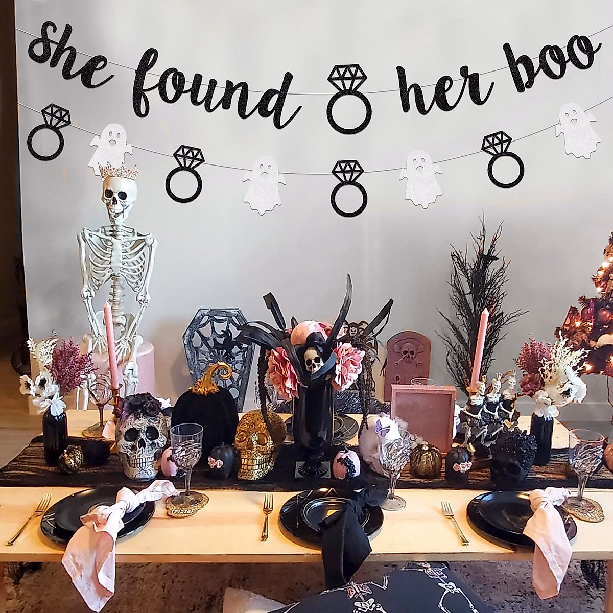 Halloween Bachelorette Party Decorations, She Found Her Boo Banner, Ghost Diamond Ring Garland, Halloween Bridal Shower Engagement Wedding Party Supplies