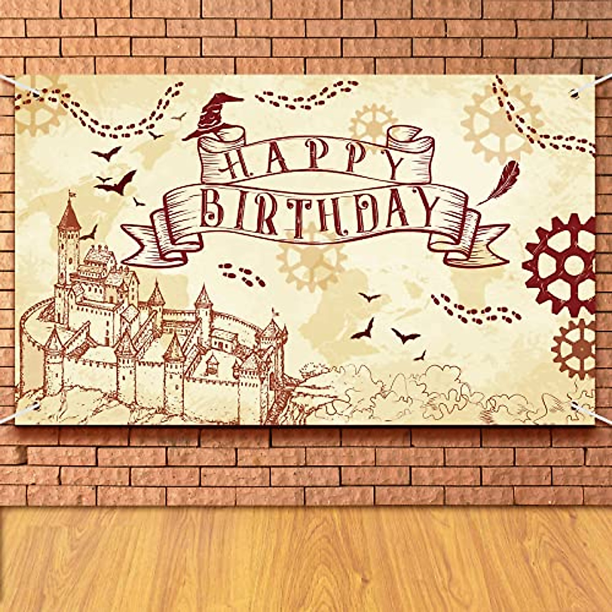 Wizard Birthday Party Supplies Wizard Backdrop Banners, 6 x 3.6 ft Happy Birthday Party Supplies Wizard Birthday Party Backdrop for Boys Girls Birthday Decoration, Indoors and Outdoors