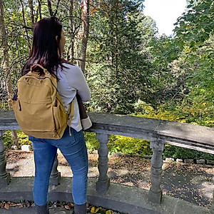 Gootium Canvas Backpack for Women Vintage Style Zipper Bag Men's Casual Daypack Cloth Outdoor Travel Rucksack, Khaki