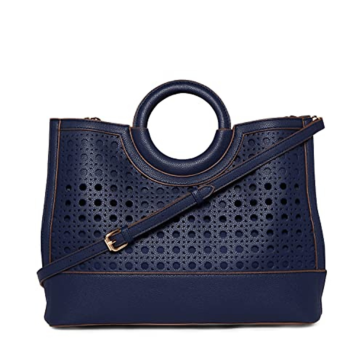 Anne Klein Perforated Rounded top Handle Satchel, Distant Mountain/Distant Mountain