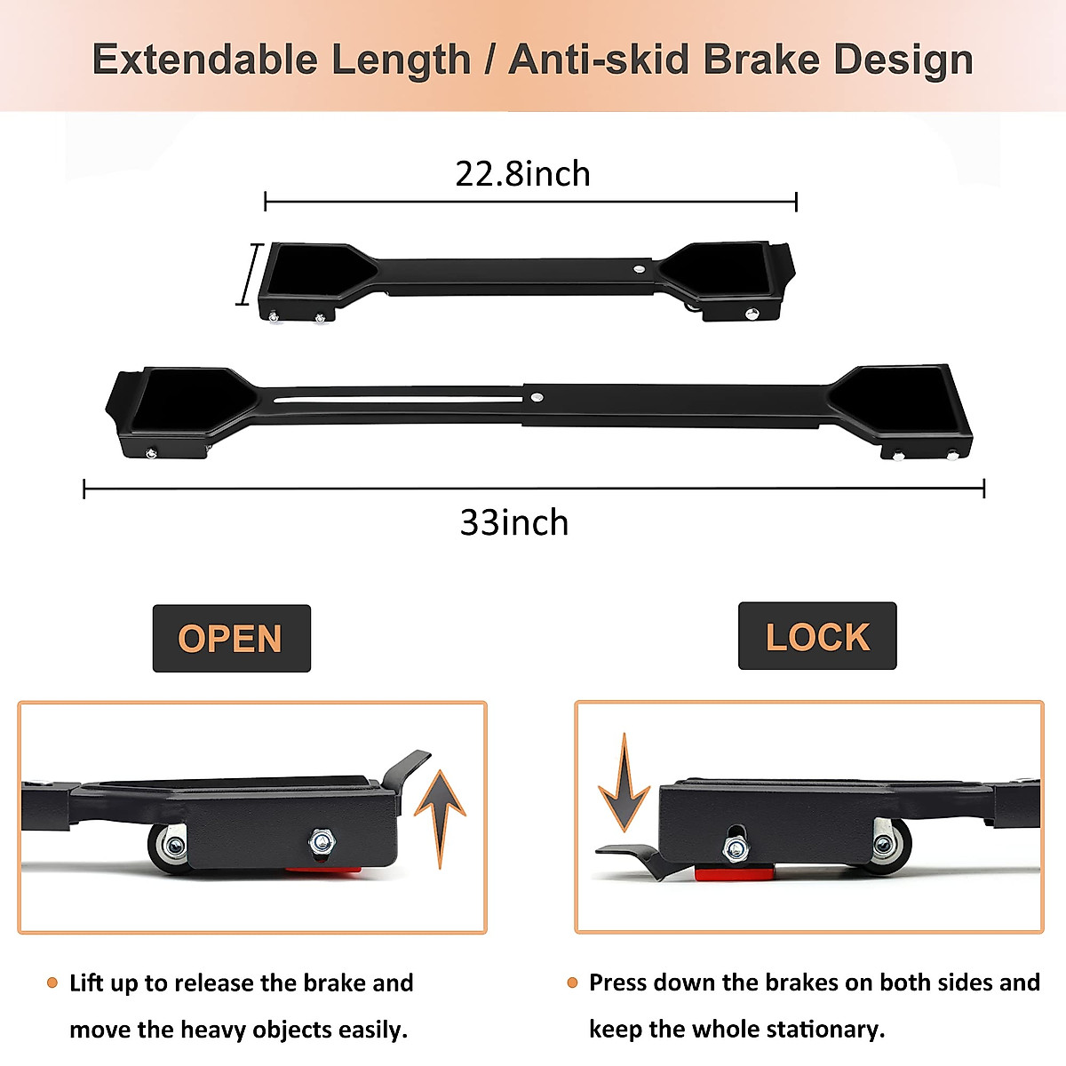 Appliance Dolly Cart with 360 Degree Moving Wheels Mini Fridge Stand Extendable Appliance Rollers Furniture Mover Mobile Roller Base for Washing Machine, Dryer, Refrigerator, Dishwashers, Furniture
