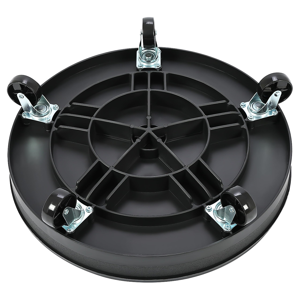 KUAFU 500 lbs Drum Dolly for 55 Gallon Round Container, Heavy Duty Plastic Drum Cart, Durable Plastic Barrel Cart with 5 Swivel Casters Wheels for Moving Item Transport Black