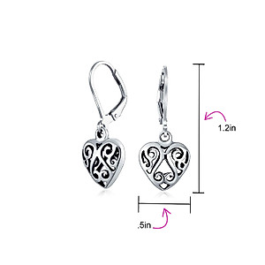 Open Lightweight Scroll Filigree Multi Heart Shape Puff Hearts Drop Dangle Earrings For Women Girlfriend Oxidized .925 Sterling Silver Lever back
