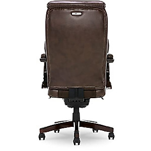 La-Z-Boy Hyland Executive Office Chair with AIR Technology, Adjustable High Back Ergonomic Lumbar Support, Mahogany Wood Finish, Bonded Leather, Brown