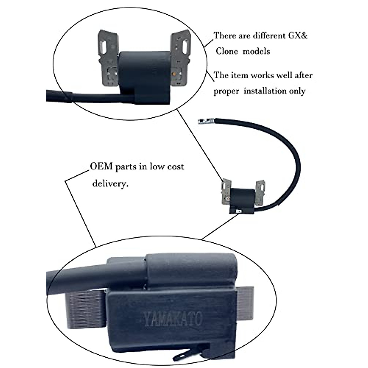 YAMAKATO Ignition Coil 591459 492341 for Briggs and Stratton 595304 Toro MTD Craftsman Cub Cadet Engine Lawn Mower Riding Tractor Armature Magneto OEM