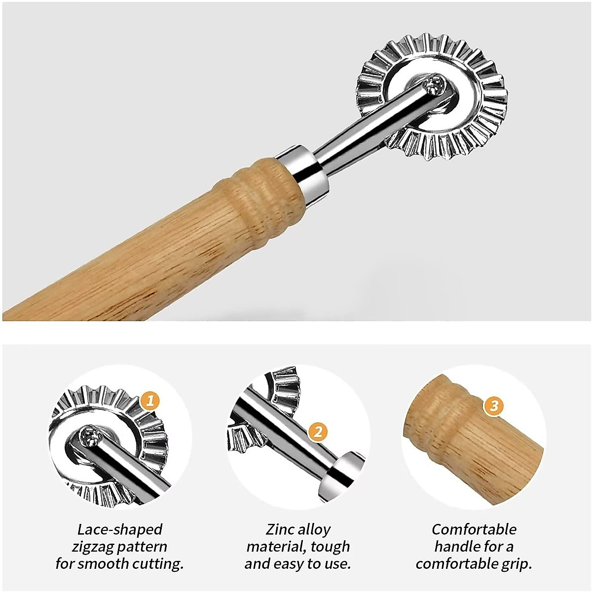 2 Pack Ravioli Cutter Wheel,Pastry Wheel Cutter with Long Wooden Handle,Zinc Alloy Pasta Cutter Wheel for Kitchen