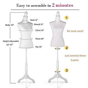 HOMBOUR Female Mannequin Body, Sewing Mannequin Torso Dress Form, Adjustable Mannequin with Stand for Display Dressmaker, White