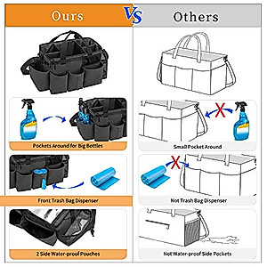 LoDrid Wearable Cleaning Caddy Bag with 4 Foldable Dividers, Cleaning Supply Tote for Cleaning Supplies, Cleaning Organizer with Shoulder Strap and Side Handles for Cleaners & Housekeepers, Black