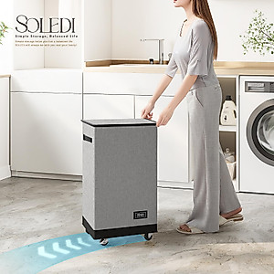 SOLEDI Laundry Basket with Wheels, Laundry Hamper with Lid 90L(23.8 gal), Clothes Hamper with Bag Removable - Rolling Laundry Basket, Move Smoothly- Suitable for Apartment, Bathroom, Bedroom, Dorm