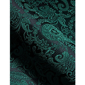 Men's Silk Shirt Paisley Floral Jacquard Short Sleeve Button Down Dress Shirts Formal Casual Wedding Party Deep Green