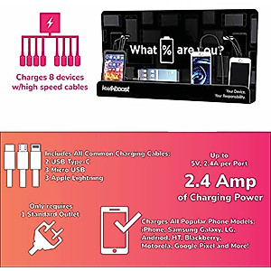 KwikBoost Wall Mount Cell Phone Charging Shelf | Multi-Device Station with 8 Ports | Compatible with Apple iPhone, iPad, Samsung, Android, Tablets and More! (18" x 9")
