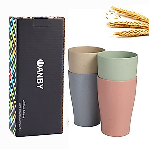 WANBY Wheat Straw Cup 4 Pcs Unbreakable and Reusable Drinking Cups Eco-Friendly Healthy Tumbler Set for Milk Juice and Water Dishwasher Safe (4 Pcs 11 Oz)