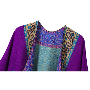 Urban CoCo Women's Fashionable Retro Style Vintage Pattern Tassel Poncho Shawl Cape (series 2 Purple)