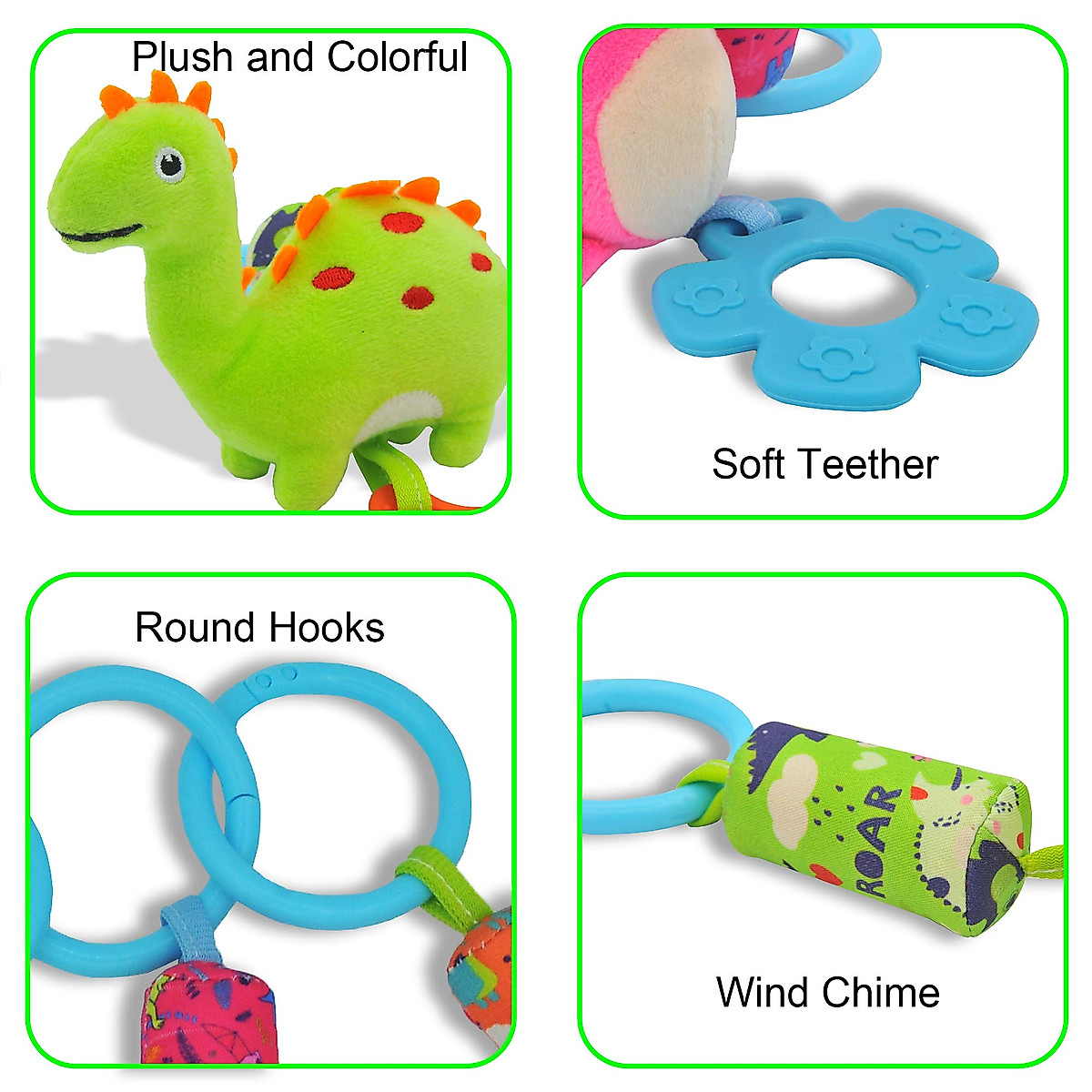 gebra Baby Toys for 0 3 6 9 12 Months, Soft Rattle Wind Chime Car Seat Crib Stroller Toys, Dinosaur Baby Hanging Toys Birthday for Baby Boys and Girls