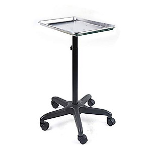 Salon Tray Cart, Rolling Salon Tray with Wheels & Adjustable Height Aluminum Tattoo Tray Trolley for Hairstylist Hair Salon SPA Mobile Trolley (Silver)