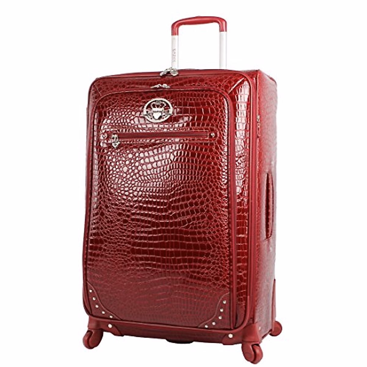 Kathy Van Zeeland Croco PVC Designer Luggage - 4 Piece Softside Expandable Lightweight Spinner Suitcases - Travel Set includes a Dowel and Shopper Bags, 20-Inch Carry On & 28-Inch Suitcase (Burgundy)