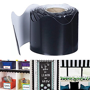 Tainrunse 36/72 Ft Bulletin Board Borders, 1 Roll/2 Roll Classroom Borders for Bulletin Board, White Board, Cork Board Decor Black 2Pcs