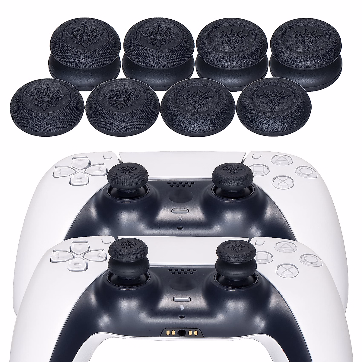 YoRHa Grip Texture Silicone Skin for PS5 Controller x 2(Graffiti) with Pro Thumb Grips x 8