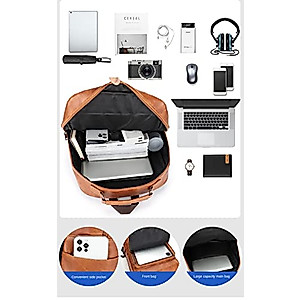 Vintage PU Leather College Backpack Trendy Business Casual Waterproof Bag Laptop Backpack with USB Unisex For Adult Youth (Brown)