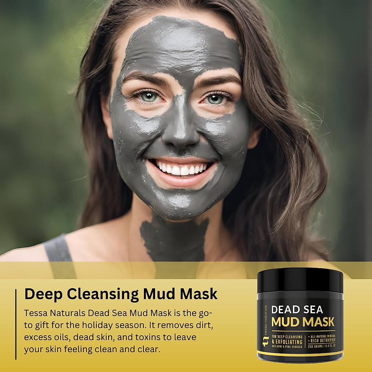 TN TESSA NATURALS Dead Sea Mud Mask - Enhanced with Collagen - Reduces Blackheads, Pores, Acne, & Oily Skin - Visibly Healthier Face & Body Complexion - All Natural Anti-Aging Formula for Women & Men