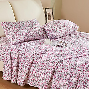 Twin Sheet Set 3PC Printed Pink Flower Pattern Cooling 1800 Microfiber with Deep Pocket, Soft, Breathable, Hypoallergenic, Wrinkle Free, Single Bedding for Kids, College Dorm, Hospital - (Rose Floral)