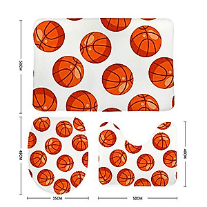 Bathroom Mat Rug Set Non Slip Including U-Shaped Contour Mat Toilet Seat Cover ﻿Red Basketball Balls Extra Soft Coral Fleece Memory Foam 3 Piece