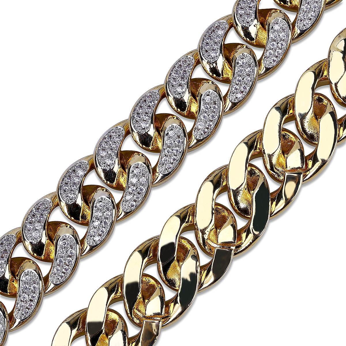 TOPGRILLZ 18mm 18K Gold Plated Iced Out CZ Lab Diamond Miami Mens Choker Cuban Link Chain for Women Necklace Hip Hop(18mm Gold,22)