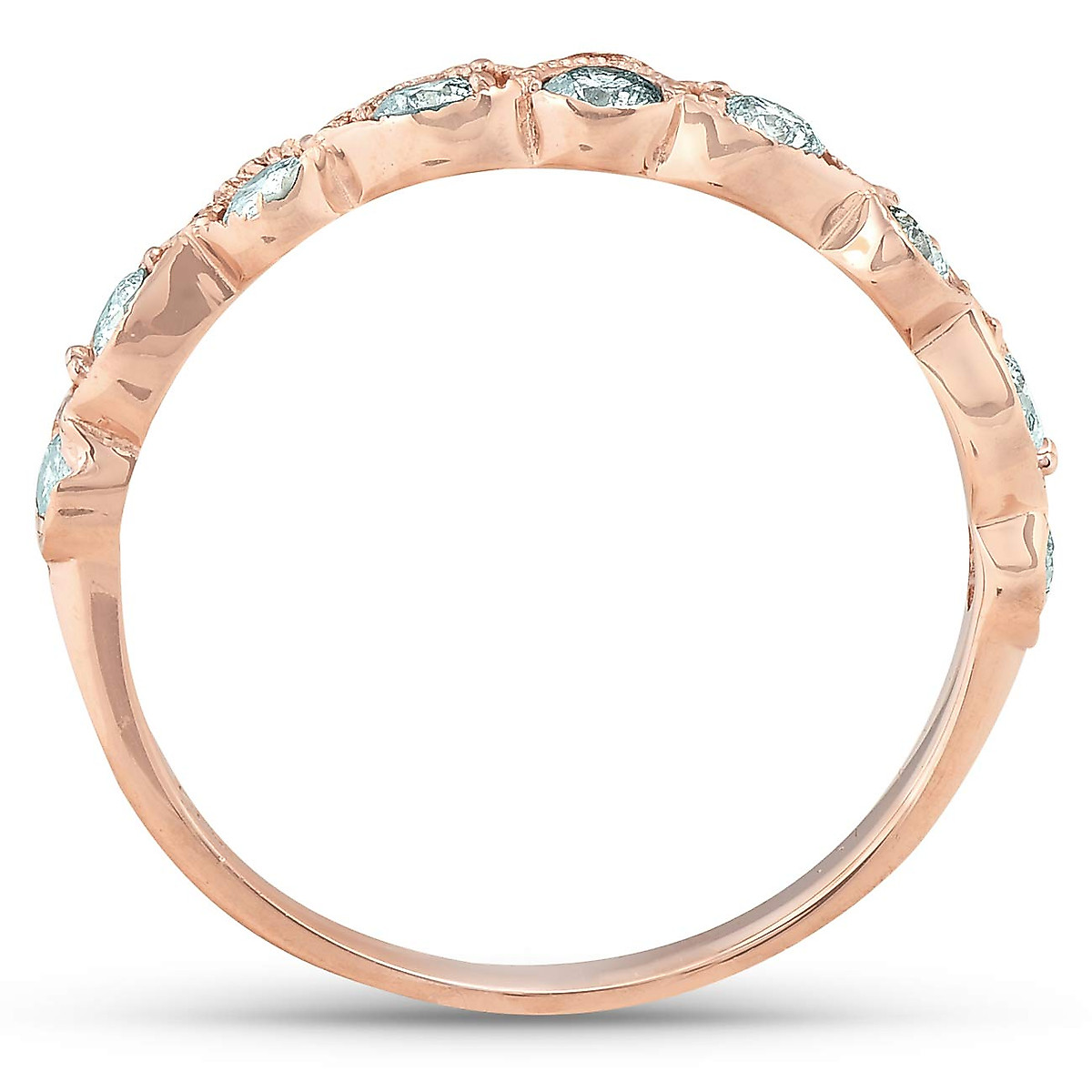 1/10 Ct Diamond Wedding Ring Womens Stackable 14k Rose Gold Anniversary Band - Size 7.5