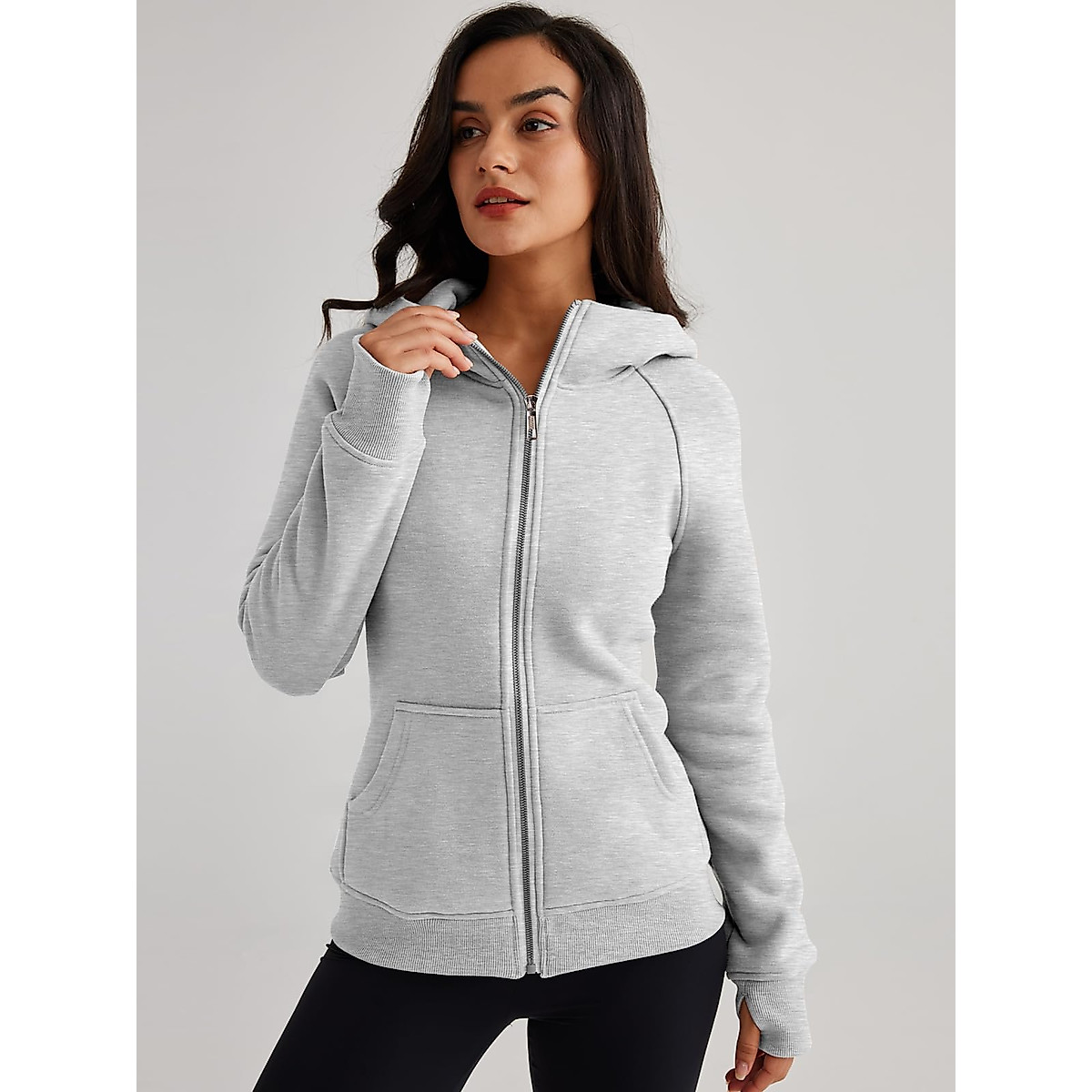 Trendy Queen Womens Zip Up Hoodies Oversized Sweatshirts Fall Outfits Long Sleeve Fleece Sweaters With Pockets Full Zip Winter Coats Jackets Y2k Clothes Teen Girls Fashion Grey