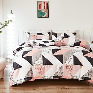 Bedbay Pink Grey Queen Comforter Set Western Bedding Set Queen Size Teen Girls Pink Grey Black Triangle Geometric Pattern 3 Pcs Soft Lightweight Fluffy Comforter Set (Muti,Queen)