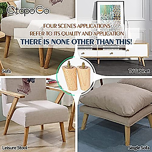 CtopoGo Wooden Solid Wood Round Furniture Legs 4 Inch Set of 4 Mid-Century Modern Sofa Replacement Parts Couch Bed Coffee Chair Desk Table Feet Legs with Pre-Drilled Bolts