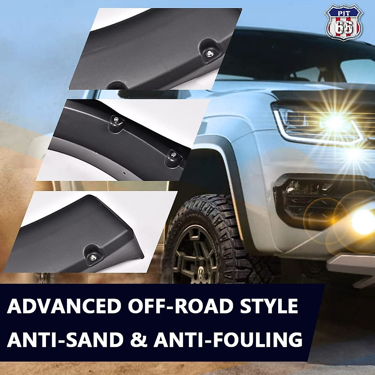 PIT66 Fender Flares, Compatible With 1999-2007 Ford F250 F350 Super Duty(ONLY Fit Styleside Models), Rugged Textured Black Pocket Riveted Style Wheel Flares Set, 4 Pcs