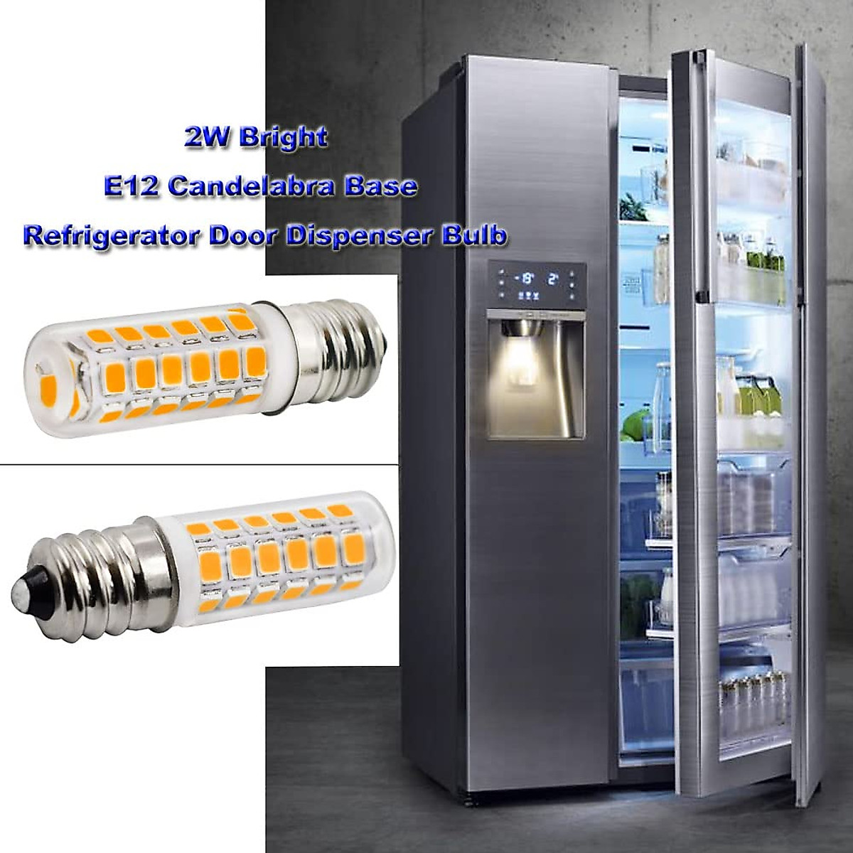 ZHENMING E12 Refrigerator Ice & Water Dispenser Light Bulb 120V 2W Equivalent 10W-20W Appliance Bulb, for Dryer Drum Light Chandeliers Home Lighting Warm White 3000K,2-Pack