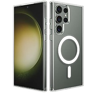 ANNGELAS Magnetic Phone Case Compatible with Samsung Galaxy S23 Ultra – Shockproof Clear Cell Phone Case Works with Wireless Charging, MagSafe Card Wallet – Sleek Protective Case – Mag Safe Case