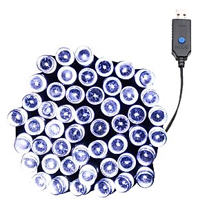 XUNATA Waterproof String Lights Outdoor, 50 LEDs 33ft Starry USB Powered 8 Modes Setting Light, for Indoor Outdoor Wall Decoration Wedding Party Home Garden(White)