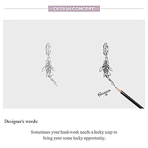 ToHa 925 Sterling Silver Carp Bead Charms,Good Luck Charms Cubic Zirconia Fish Animal Charm Koi Beaded Pendant for European Bracelet & Necklace,DIY Jewelry for Women