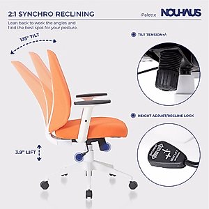 Nouhaus Palette Ergonomic Mesh Office Chair, Breathable Office Computer Desk Chair with Adjust Lumbar Support and Armrest Executive Task Chair (Bright Orange)