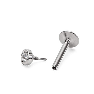 Painful Pleasures 20g Internally Threaded Labret Post with Crystal Jewel Top - Price per 1-8mm ~ 5/16"