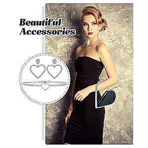 Henoyso Cute Mini Heart Shape Women Evening Clutch Bag Rhinestone Choker Necklace Heart Earrings for Valentine's Day Gift (Black)