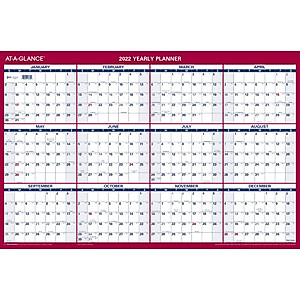 2022 Erasable Calendar, Dry Erase Wall Planner by AT-A-GLANCE, 36" x 24", Large, Vertical/Horizontal, Reversible, Includes Marker (PM2628)
