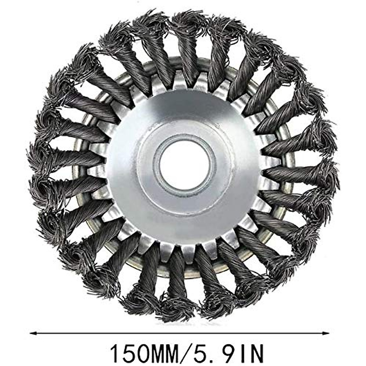 BGTOOL 6 inch Rotary Weed Brush Joint Twist Knot Steel Wire Wheel Brush Disc Trimmer Head 25.4mm x 150mm Universal fit Straight Shaft Trimmer for Sthil Honda etc (Steel, 6 inch)