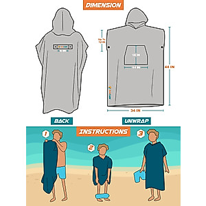 SUN CUBE Surf Poncho Changing Robe with Hood, Thick Quick Dry Microfiber Wetsuit Changing Towel for Surfing Beach Swim Outdoor Sports Men, Absorbent Wearable Towel Cover Up with Pocket, Gray