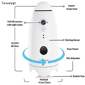 Tusueygt Dog Camera,180°View Pet Treat Tossing,Dog Camera with Phone App,1080p Dog Camera with Treat Dispenser,2 Way Audio,Pet Monitoring Camera with Phone App,2.4G/5G WiFi,Android/iOS