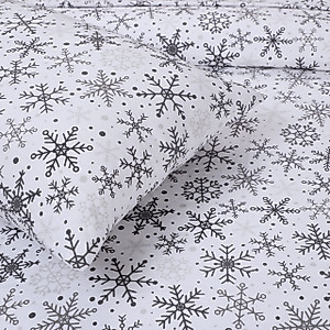 EnvioHome Flannel Sheets Full - 100% Cotton Soft Heavyweight Double Brushed Anti-Pill Flannel Sheets Full Size Bed, 4 Pcs - 16" Deep Pocket Full Size Bed Sheets X2 Side Pockets (Full, Grey Snowflakes)