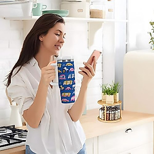 Caikeny Insulated Tumblers with Lid and Straw City Cars Tractors 30 oz Reusable Stainless Steel Cup Vehicles Water Bottle Coffee Travel Tumbler Mug for Women Men