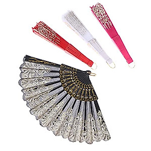 Xinbalove Hand Folding Fans Chinese Tai Chi Folding Fan Spanish Style Dance Party Fan Wedding Silk Lace Fan Folding Held Flower Fan Lady Wedding Folding Hand Fan (Color : Burgundy)